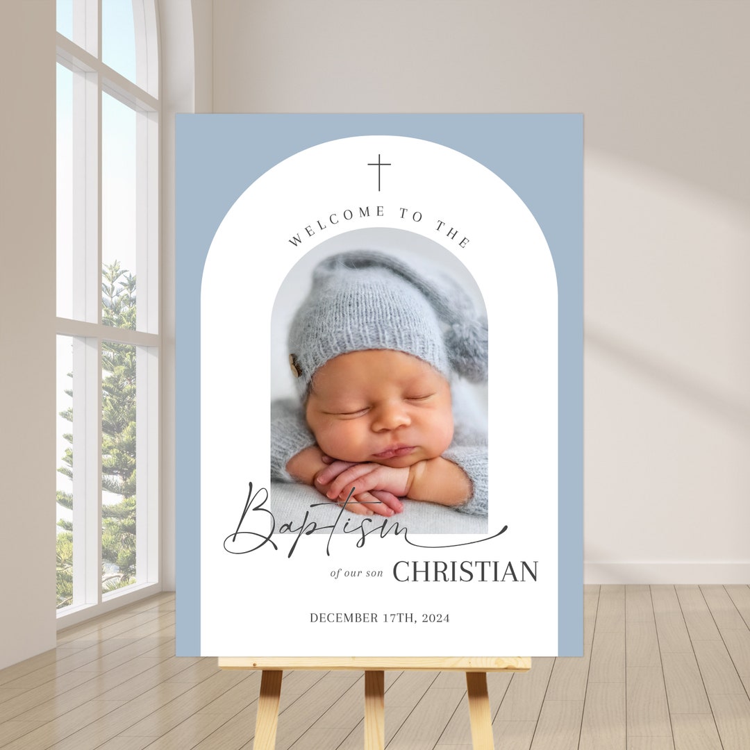 Dusty Blue Baptism Welcome Sign With Photo White Cross Dusty - Etsy