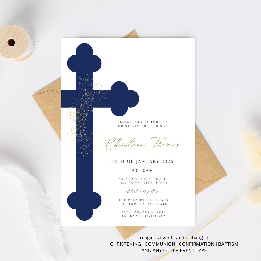 Navy Baptism Invitation, Orthodox Baptism Invitations, Baptism ...