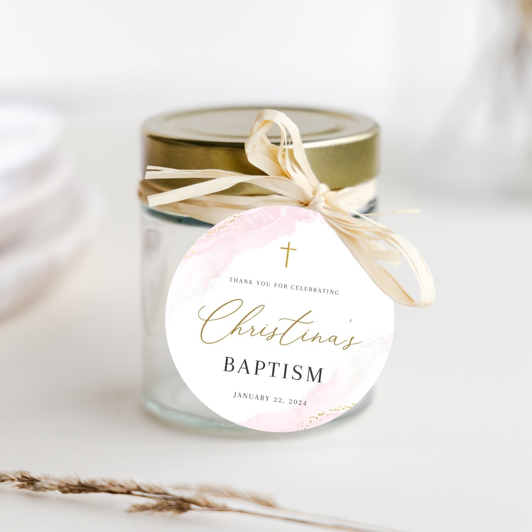 Pink Baptism Favor Tag Template, Thank You Tag, Sticker Favor Tag ...