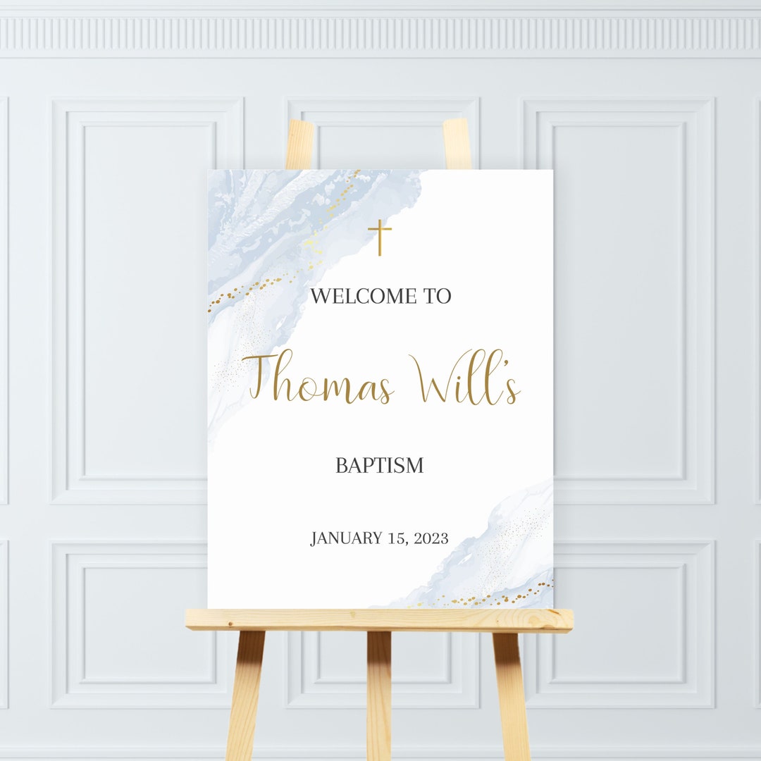 Dusty Blue WELCOME POSTER Seating Editable Gold White Baptism - Etsy