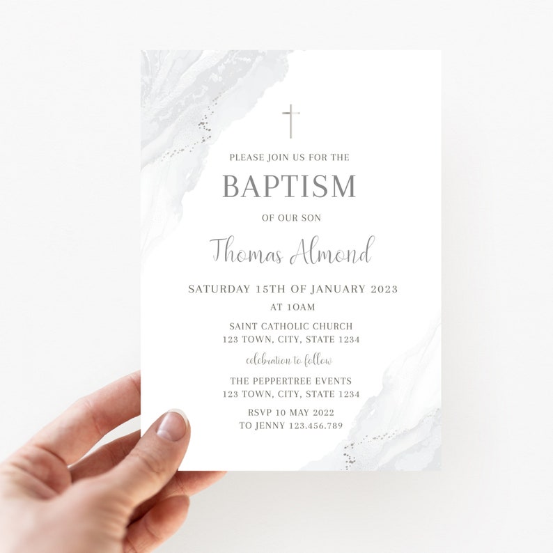 Modern Christening Invitation Boy Baptism Invitation - Etsy