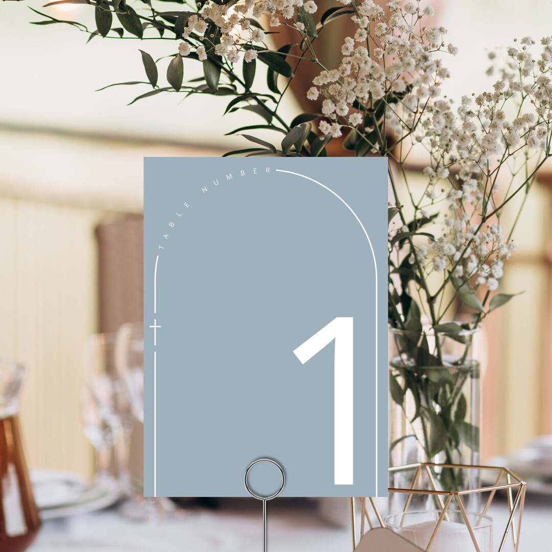 Dusty Blue Modern Printable Table Number , Simple Number, Table ...