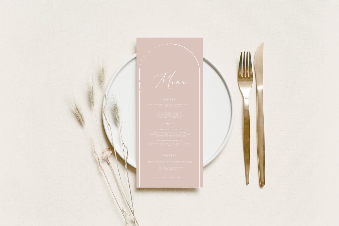 Pink Menu Template Add Guest Names, Modern Wedding Place Card Dinner ...