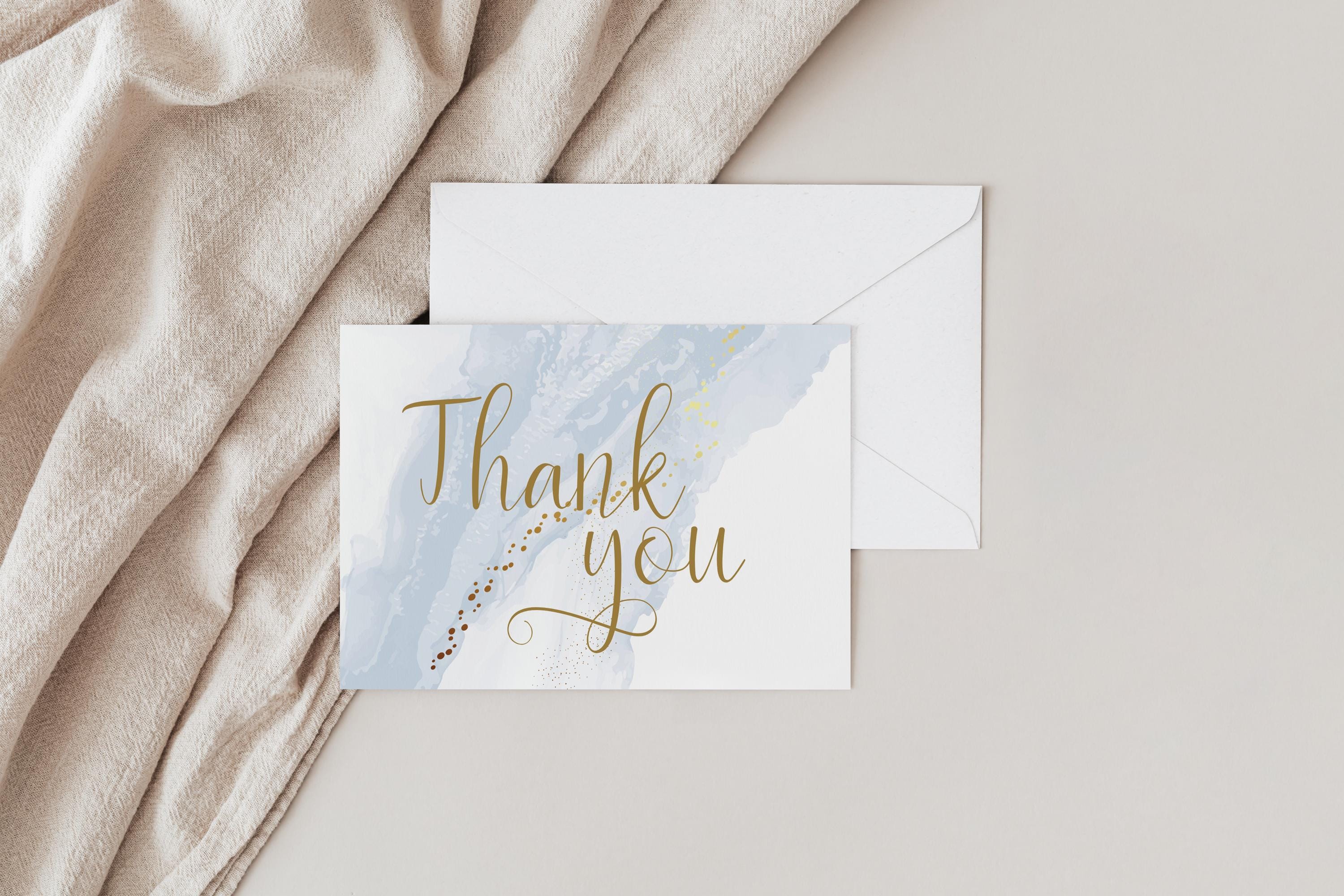 Thank You Note Card, Blue Thank You Card Template, Printable, Editable ...