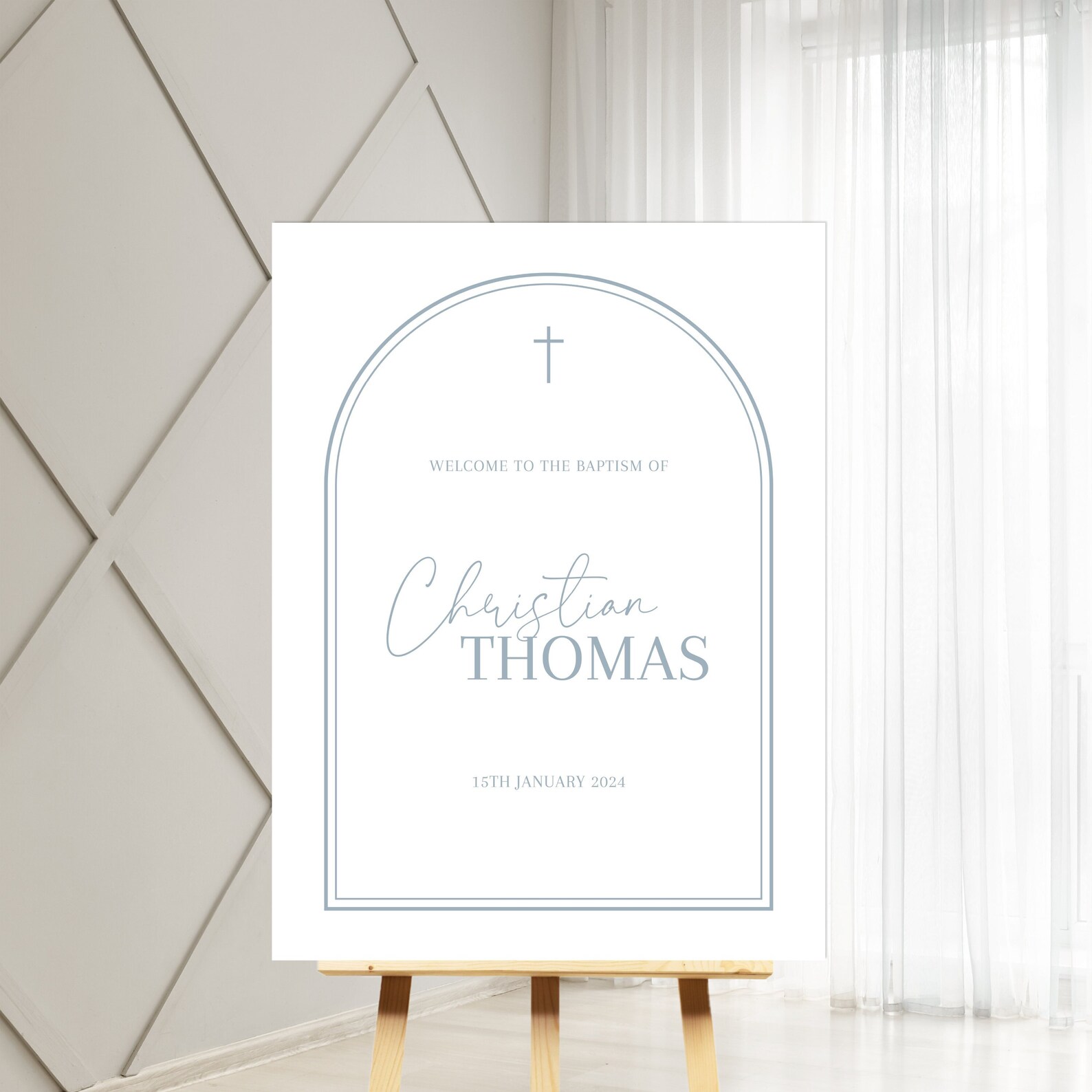 Dusty Blue WELCOME POSTER Editable Blue White Baptism Welcome SIGN ...