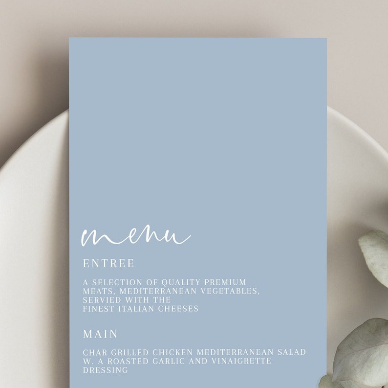 Dusty Blue Menu Template, Blue Menu, Modern Menu Printable Wedding ...