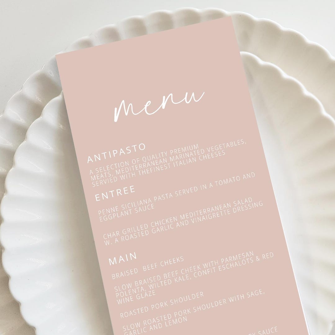 Dusty Pink Menu Template Add Guest Names, Rose Dusty Pink Baptism Menu ...