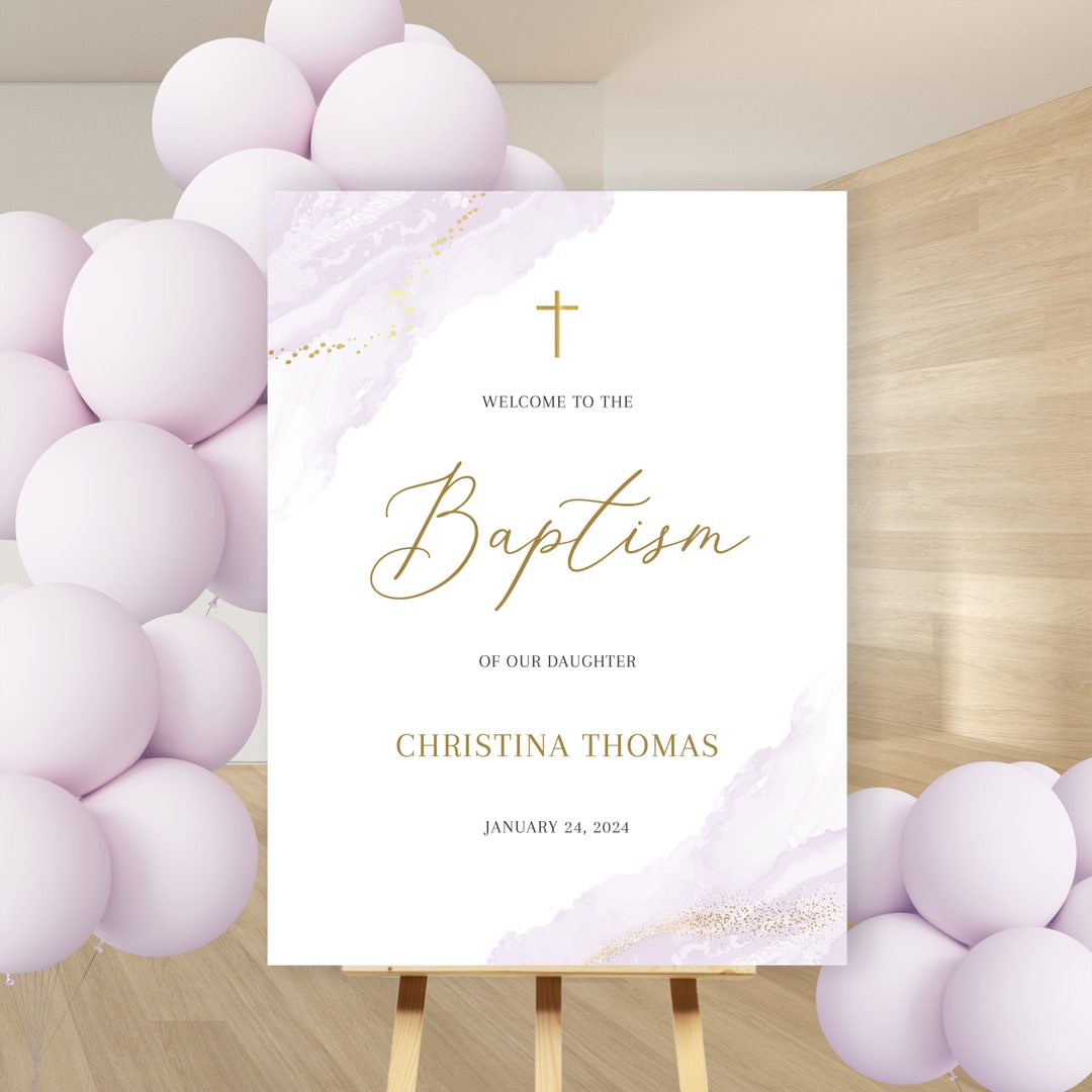 Purple Baptism Welcome Sign Template, Girl Baptism Welcome Sign, Baptism Welcome Poster ...