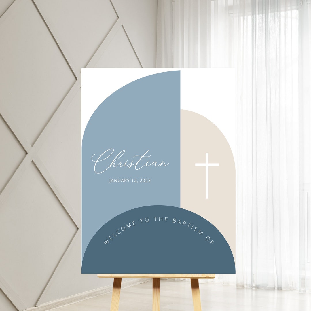 Blue Baptism Welcome Sign Poster, Blue Christening Welcome Sign ...