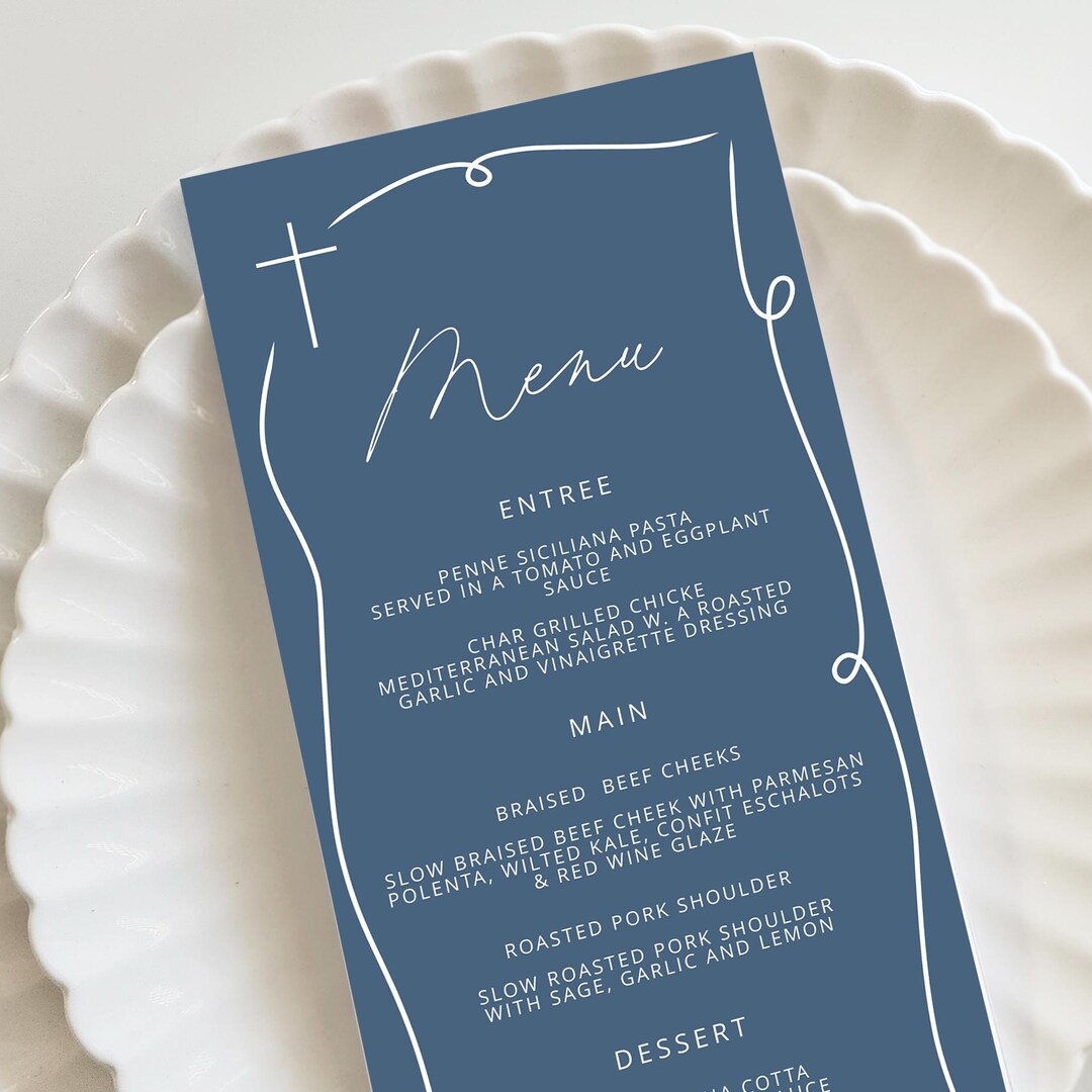 Blue Baptism Menu Template, Blue Christening Menu, Modern Menu ...