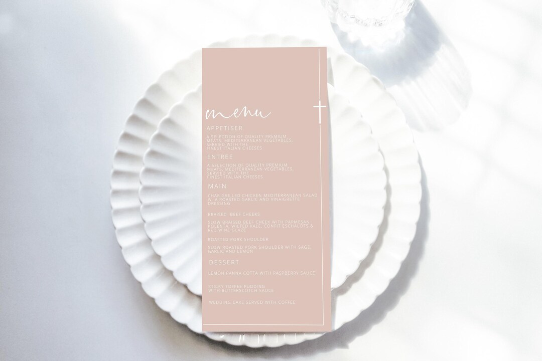 Pink Baptism Menu, Dusty Pink Christening Menu, Religious Menu for ...