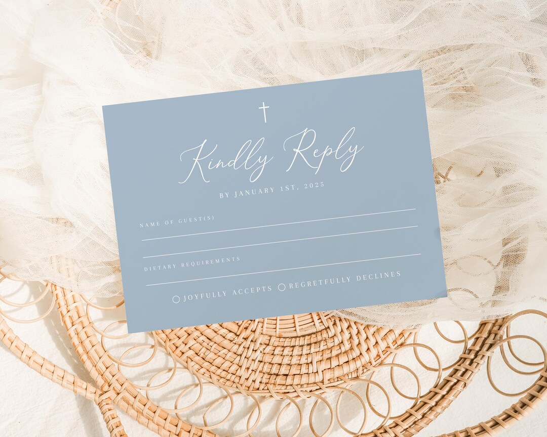 Baptism RSVP Card, Baptism Blue RSVP Card, Christening RSVP, Response ...