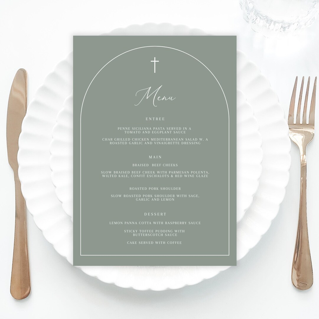 Green Baptism Menu Template, Green Christening Menu, Modern Menu ...