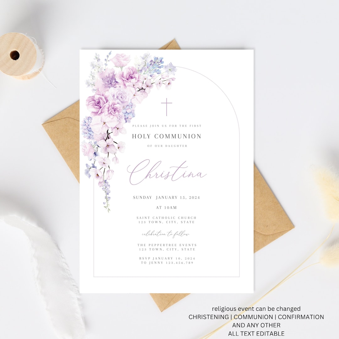 Holy Communion Invitation Template, First Holy Communion Invite, Girl ...
