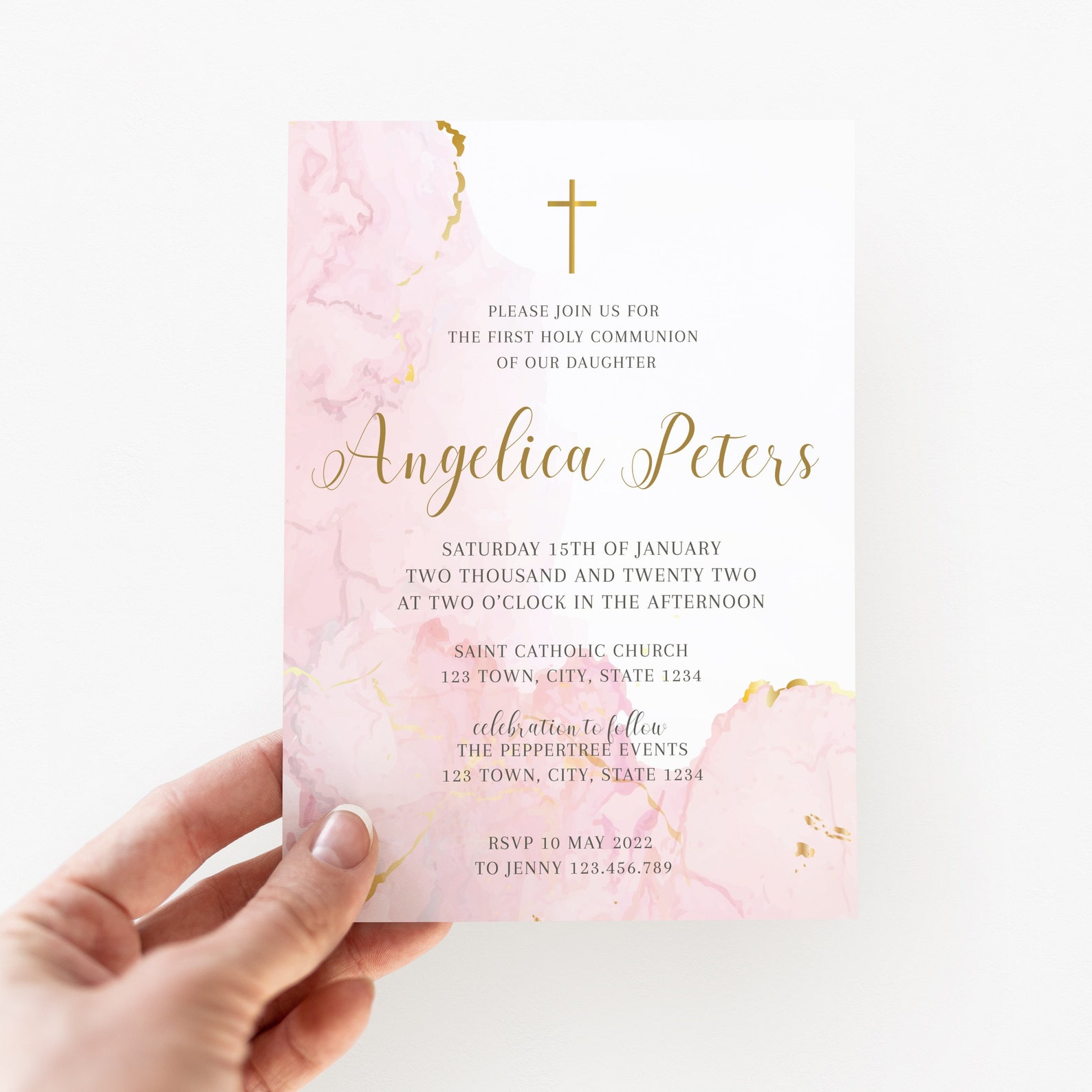 Pink Girls Baptism Invitation Watercolor Baptism Invitation - Etsy