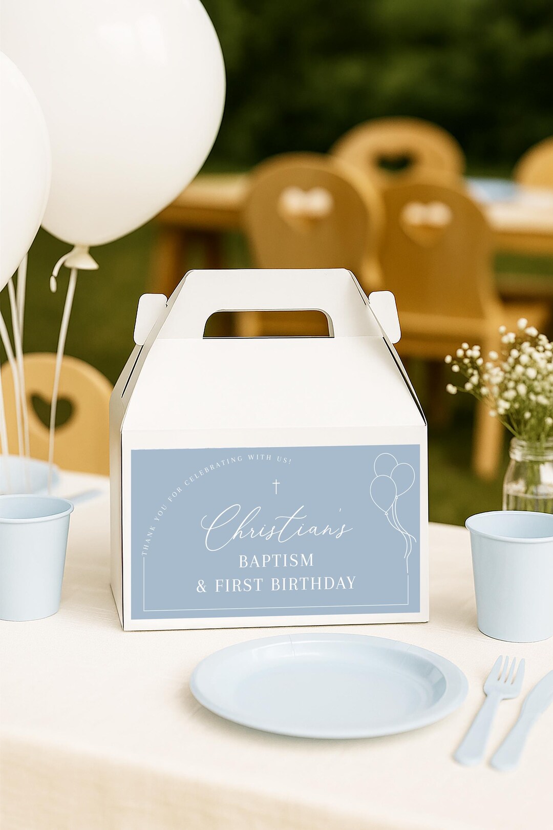 Baptism Gable Box Label Template, Blue Thank You Label, Baptism Gable ...