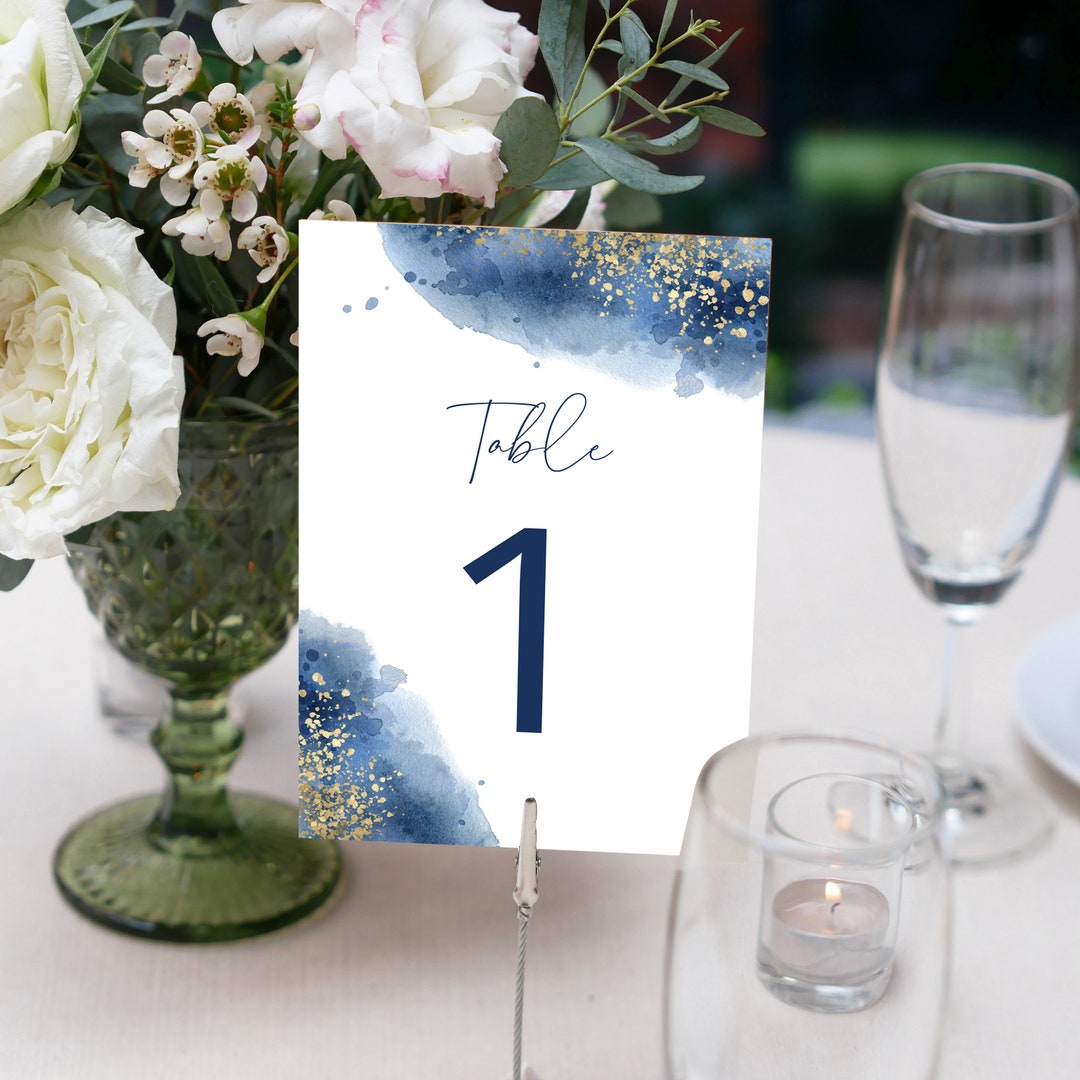 Navy Blue Modern Printable Table Number , Simple Number, Table ...
