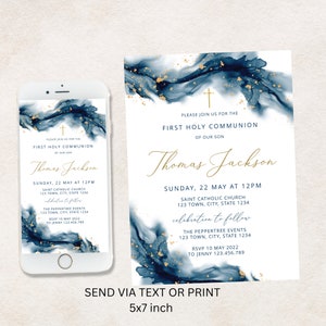 Blue First Communion Invitation Digital, Blue Communion Invitation ...