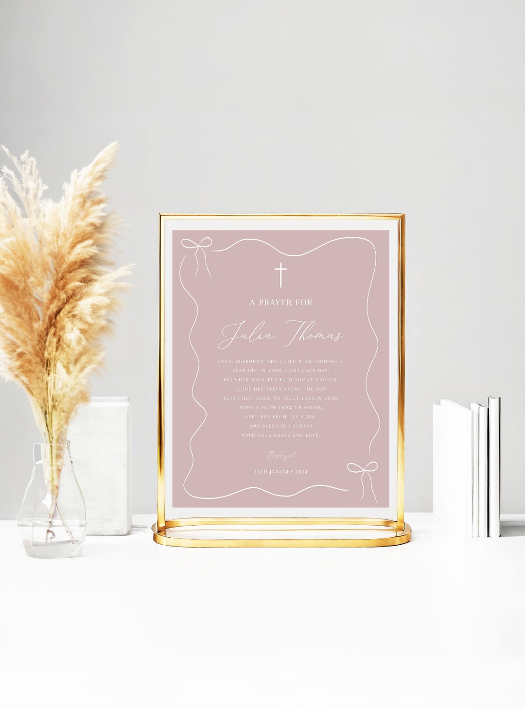 Pink Baptism Prayer Sign Template, Pink Prayer Sign for Girl, Printable ...