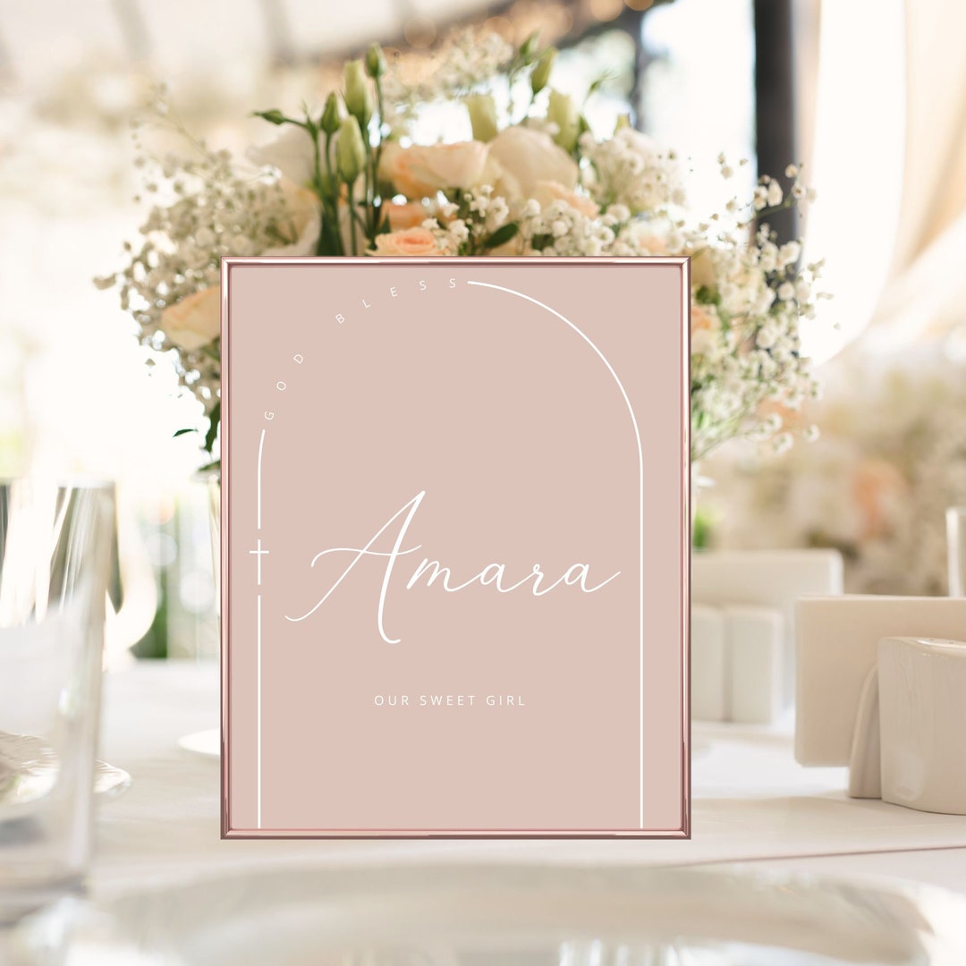 Baptism Poster Girl, Christening Invitation, Arch Dusty Pink Modern ...