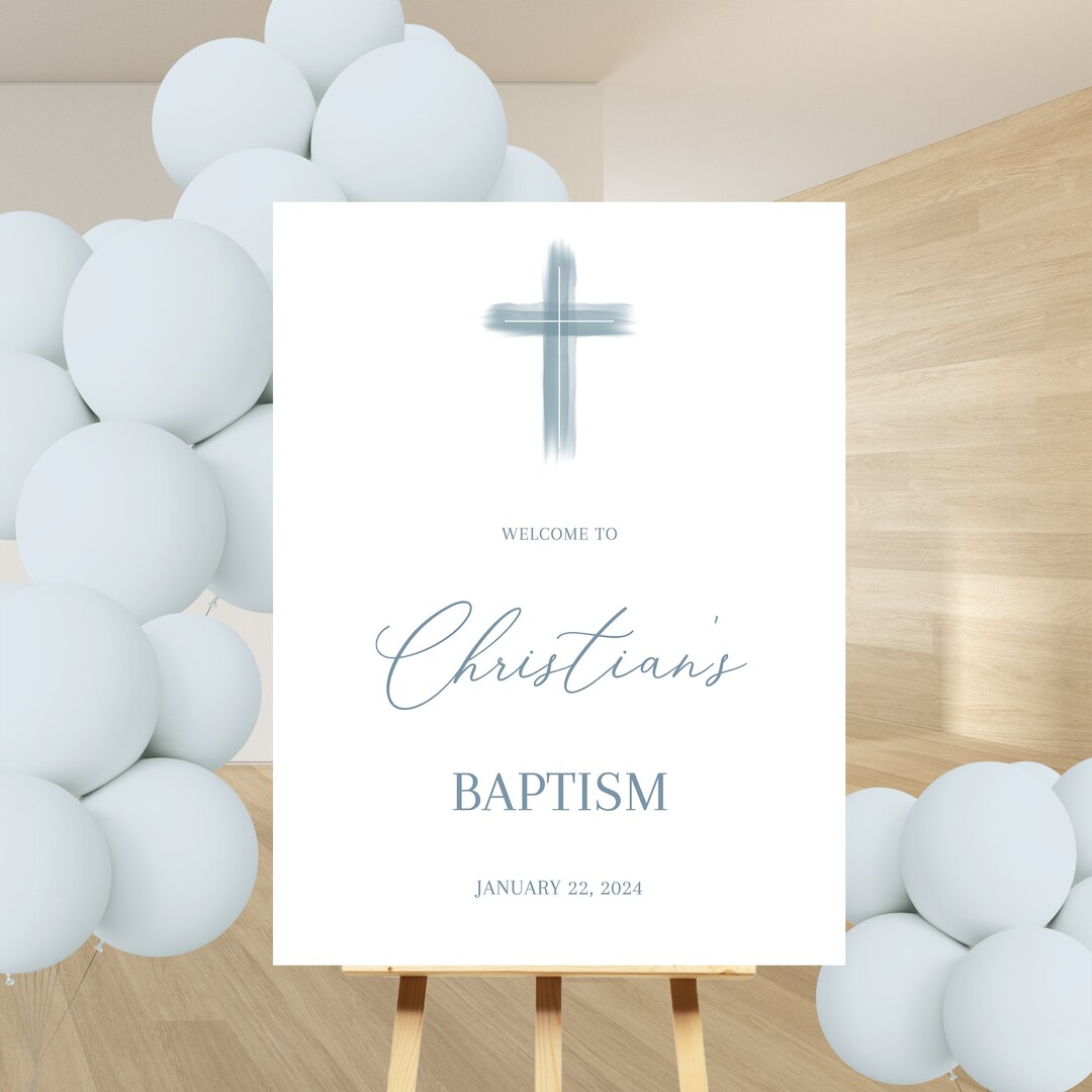 Baptism Welcome Poster Editable Blue Watercolor Blue Baptism Sign, Holy ...