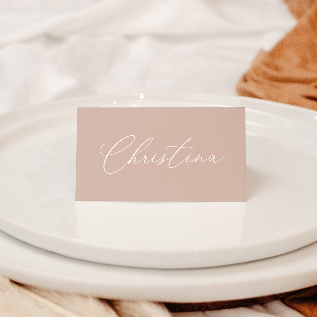 Dusty Pink Editable Place Card Template, 3.5x2" Folded, Simple Script ...