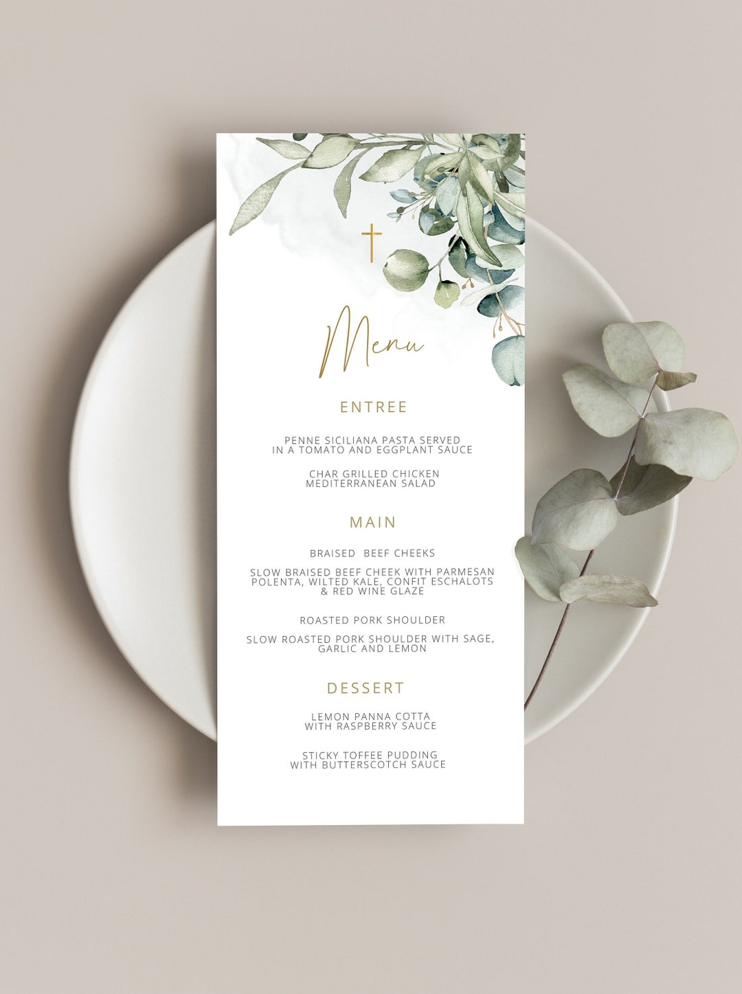 Eucalyptus Green Menu Template Add Guest Names, Modern Wedding Place ...