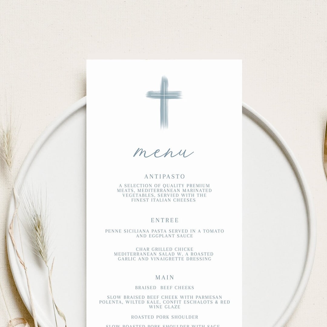 Blue Baptism Menu Template, Dusty Blue Menu, Christening Menu, Baptism ...
