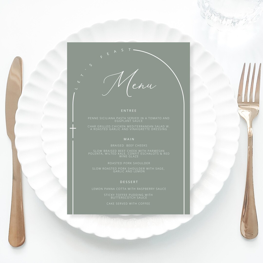 Baptism Menu Template, Eucalyptus Green Arch Menu Template Add Guest ...