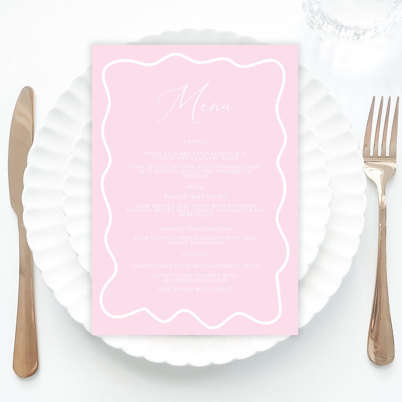 Pink Menu Template Add Guest Names, Modern Wedding Place Card Dinner ...