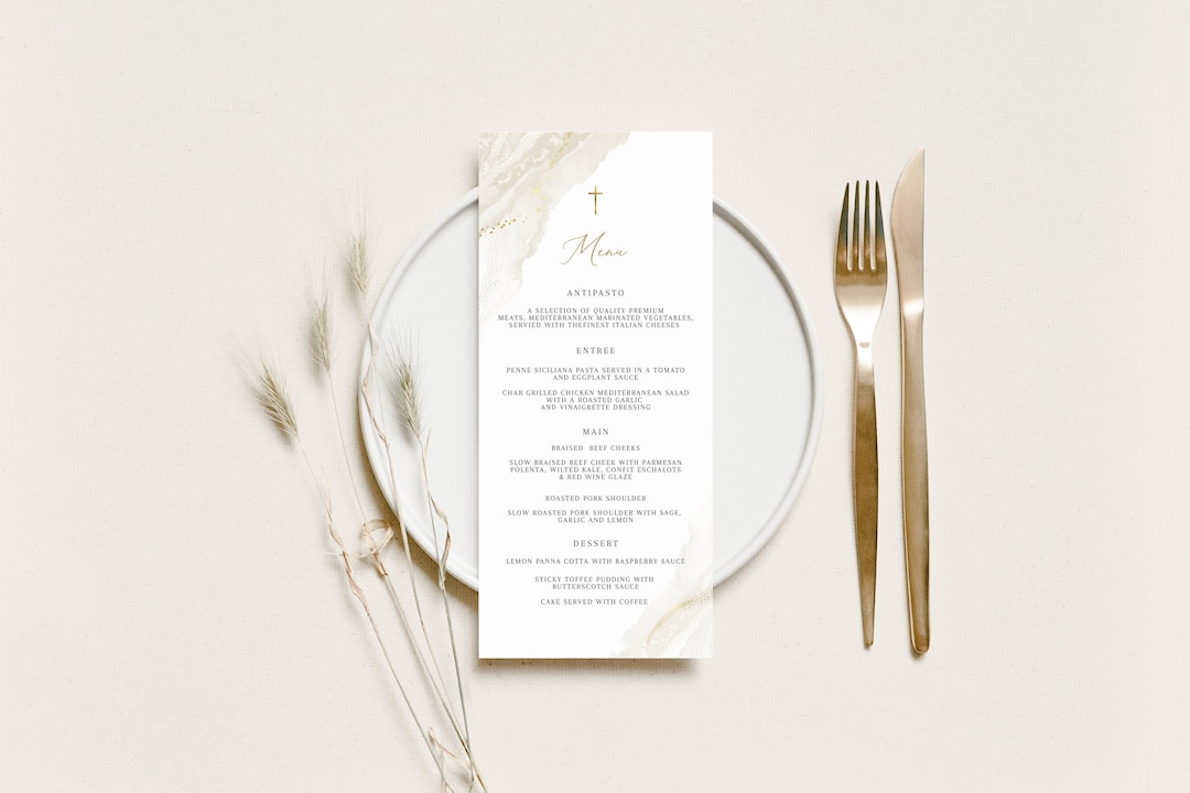 Beige Menu Template,beige Baptism Menu, Modern Menu Printable ...