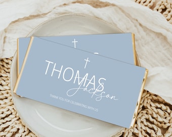 Dusty Blue Chocolate Bar Wrapper Template, Modern Baptism Candy Bar ...