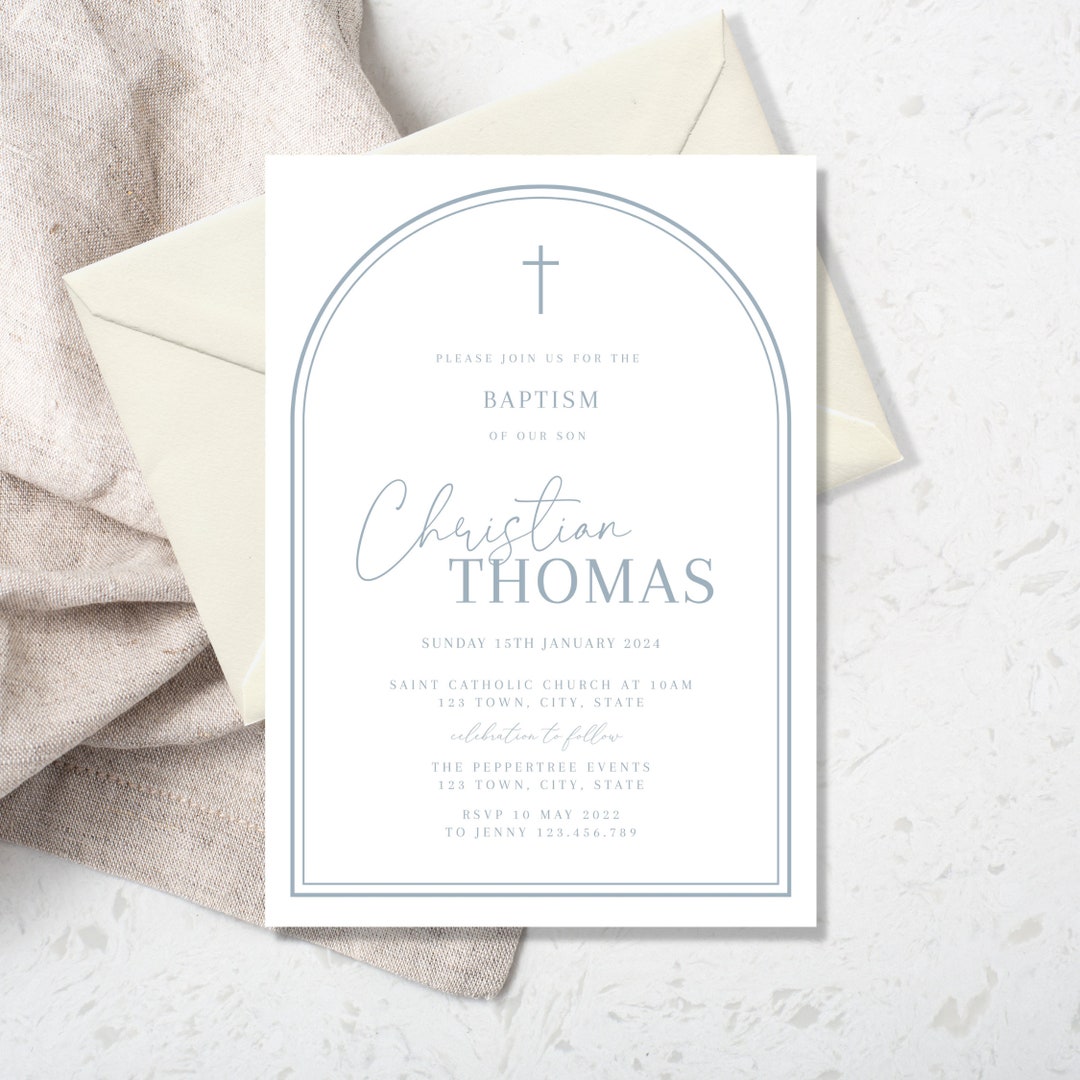 Blue Baptism Invitation Christening Invite Dusty Blue - Etsy