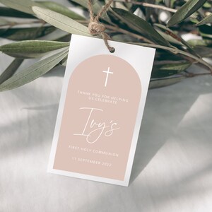 Dusty Pink Arch Baptism Favor Tag Template Modern Thank You - Etsy ...