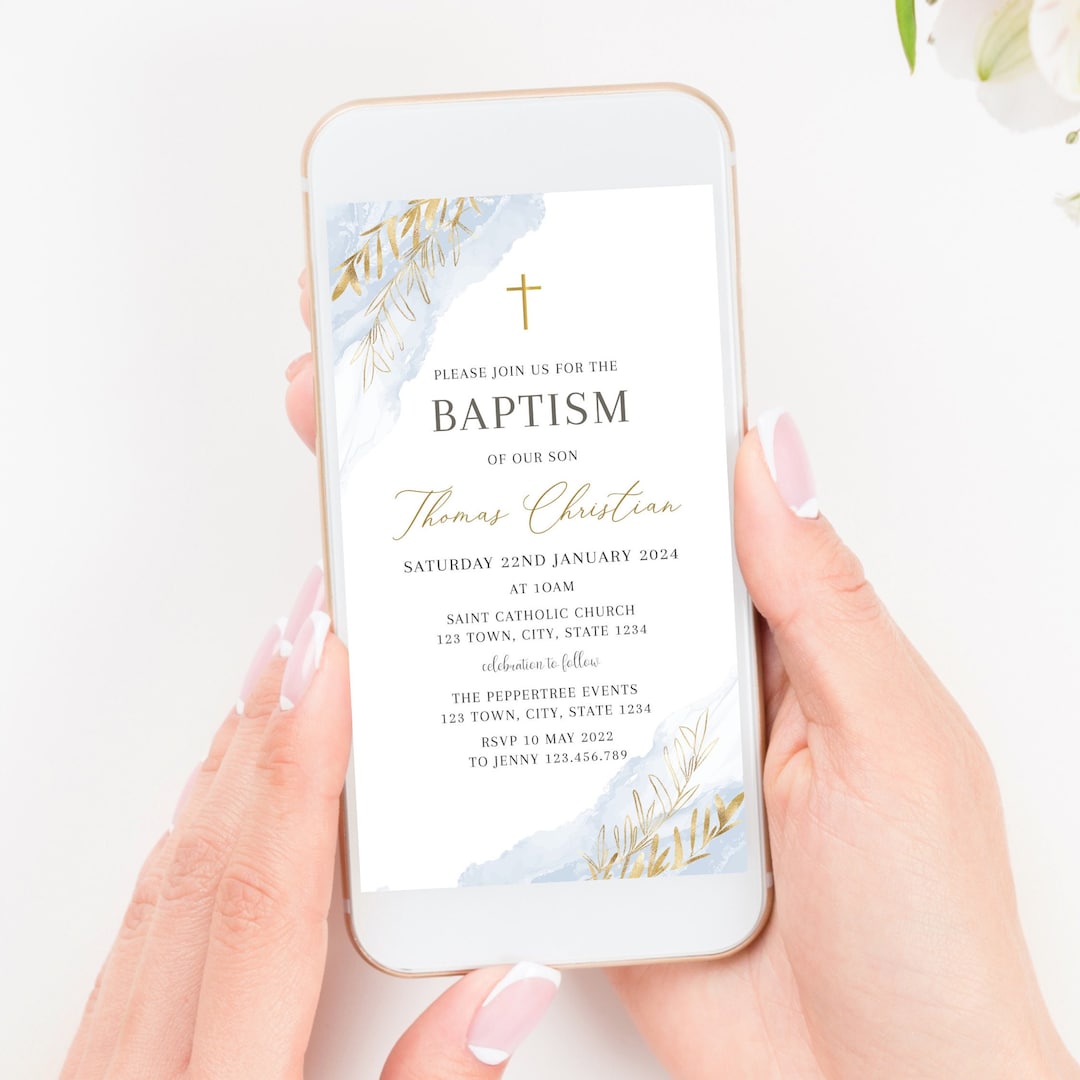Baptism Invitation Boy, Blue Christening Invitations, Dusty Blue ...