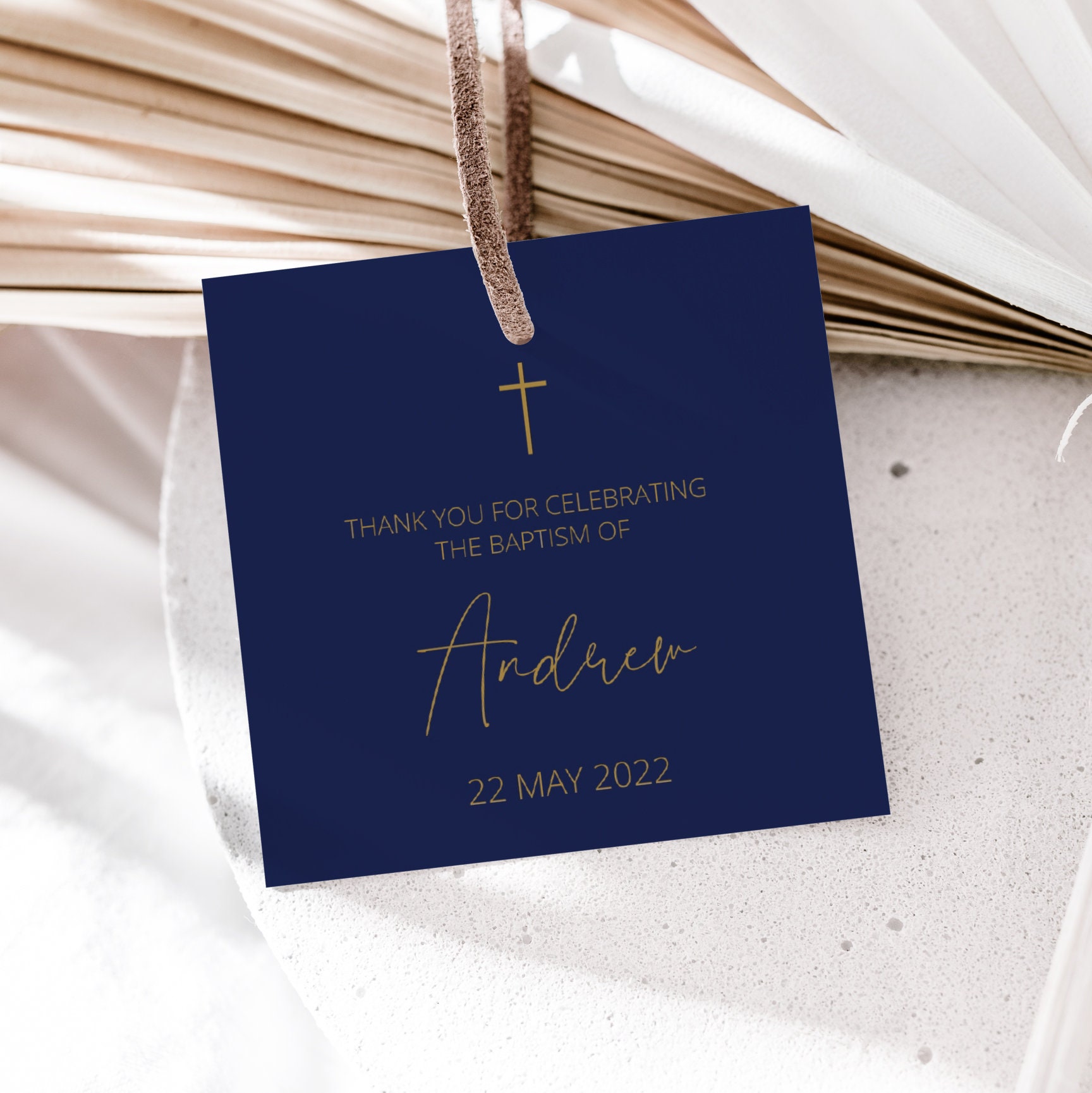 Navy Blue Baptism Favor Tag Template Modern Thank You Tag - Etsy