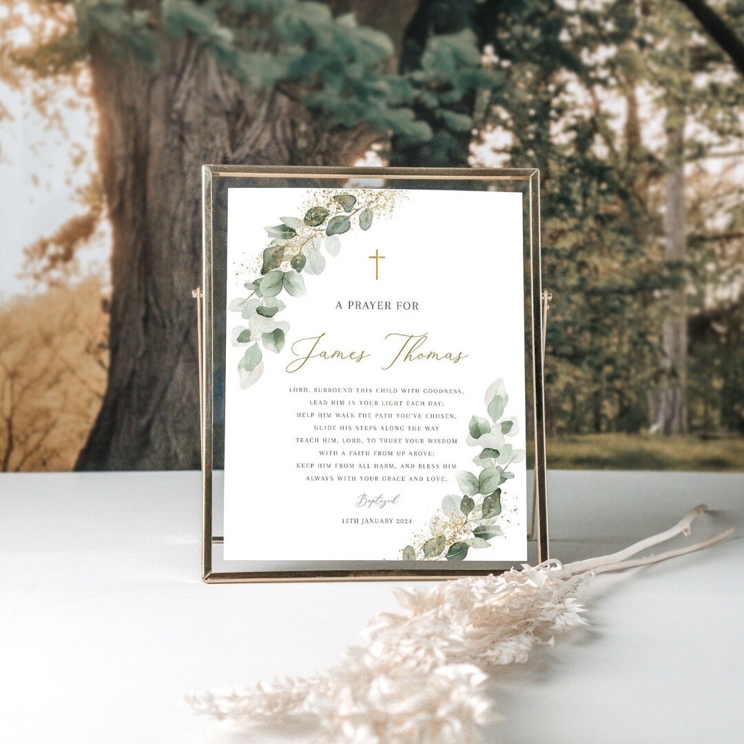 Baptism Prayer Sign, Greenery Baptism Prayer Sign, Catholic Prayer Sign ...