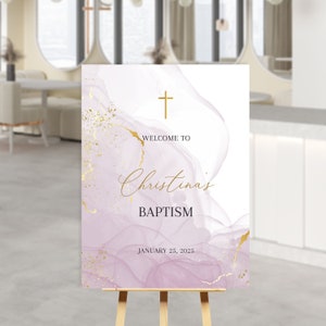 Purple Gold Baptism Welcome Sign Template, Girl Baptism Welcome Sign, Baptism Welcome Poster ...