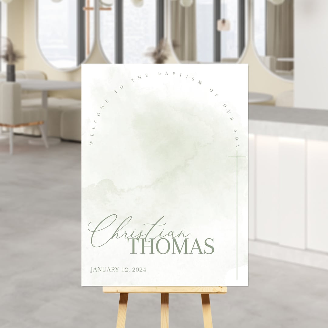 Sage Green Baptism Welcome Sign Poster, Sage Green Christening Welcome ...
