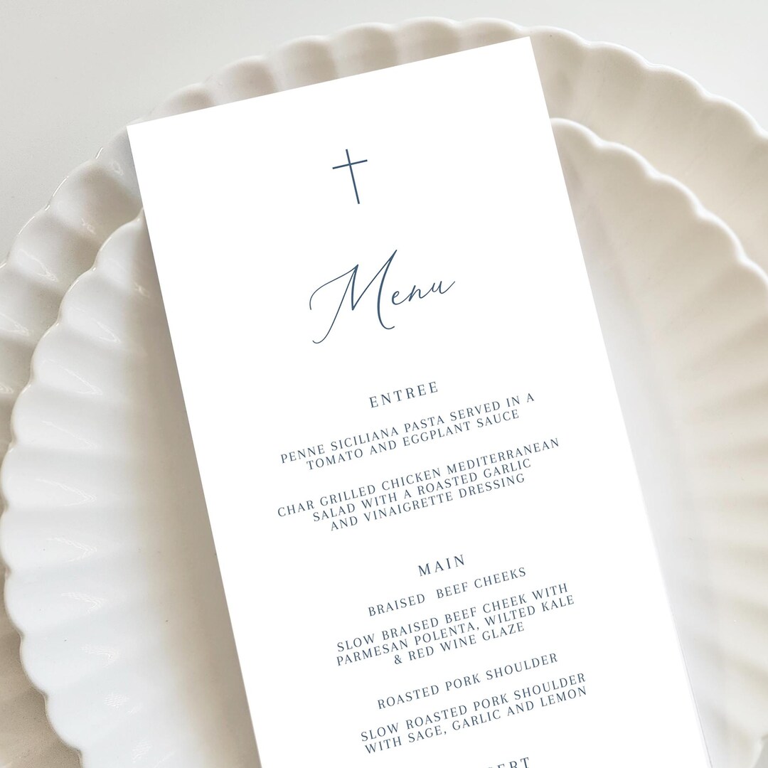 Blue Baptism Menu, Blue Christening Menu, Religious Menu for Baptism ...