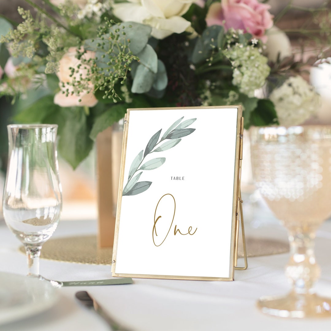 Green Eucalyptus Leaf Wedding Table Numbers | Minimal Wedding Table ...