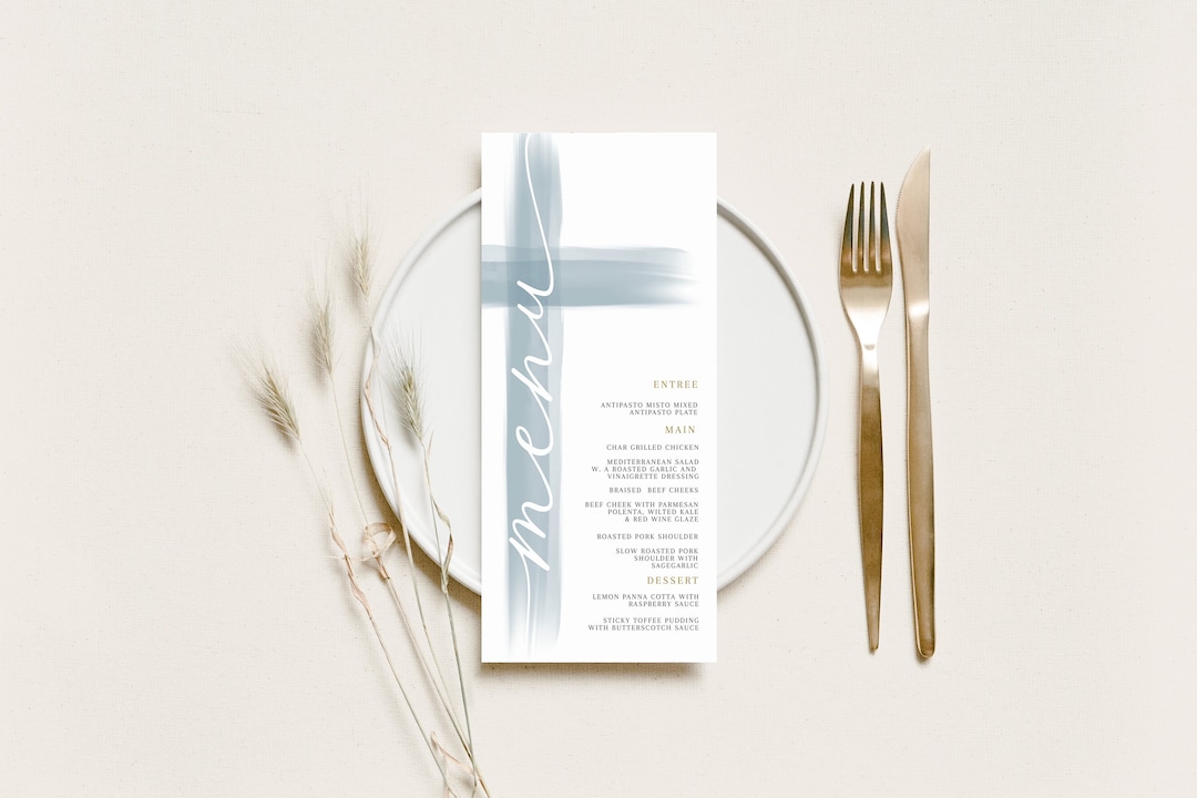 Blue Baptism Menu Template, Dusty Blue Menu, Christening Menu, Baptism ...