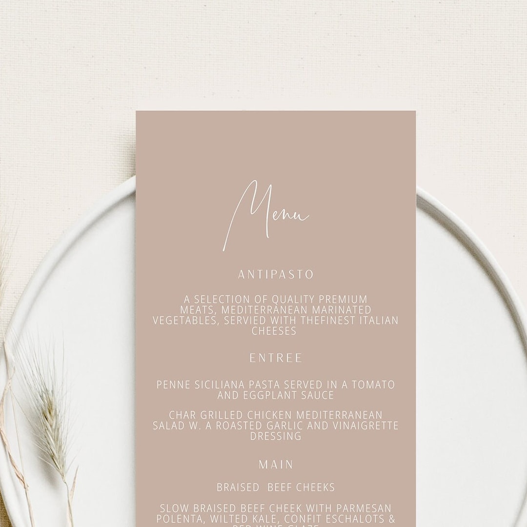 Boho Tan Menu Template, Retro Boy Baptism Menu, Modern Menu Printable ...