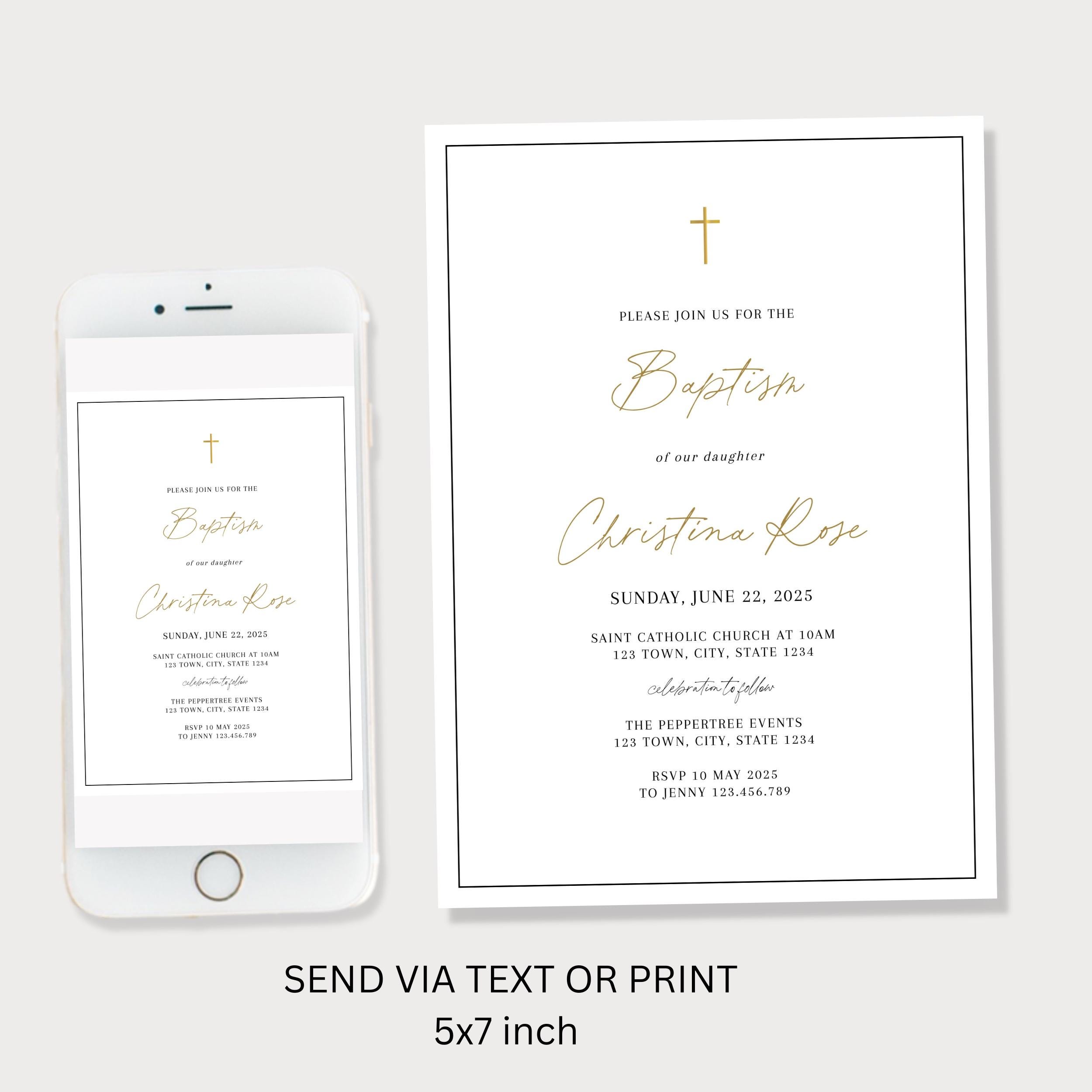 Baptism Invitation Girl, Girl Baptism Invitation, Girl Christening ...