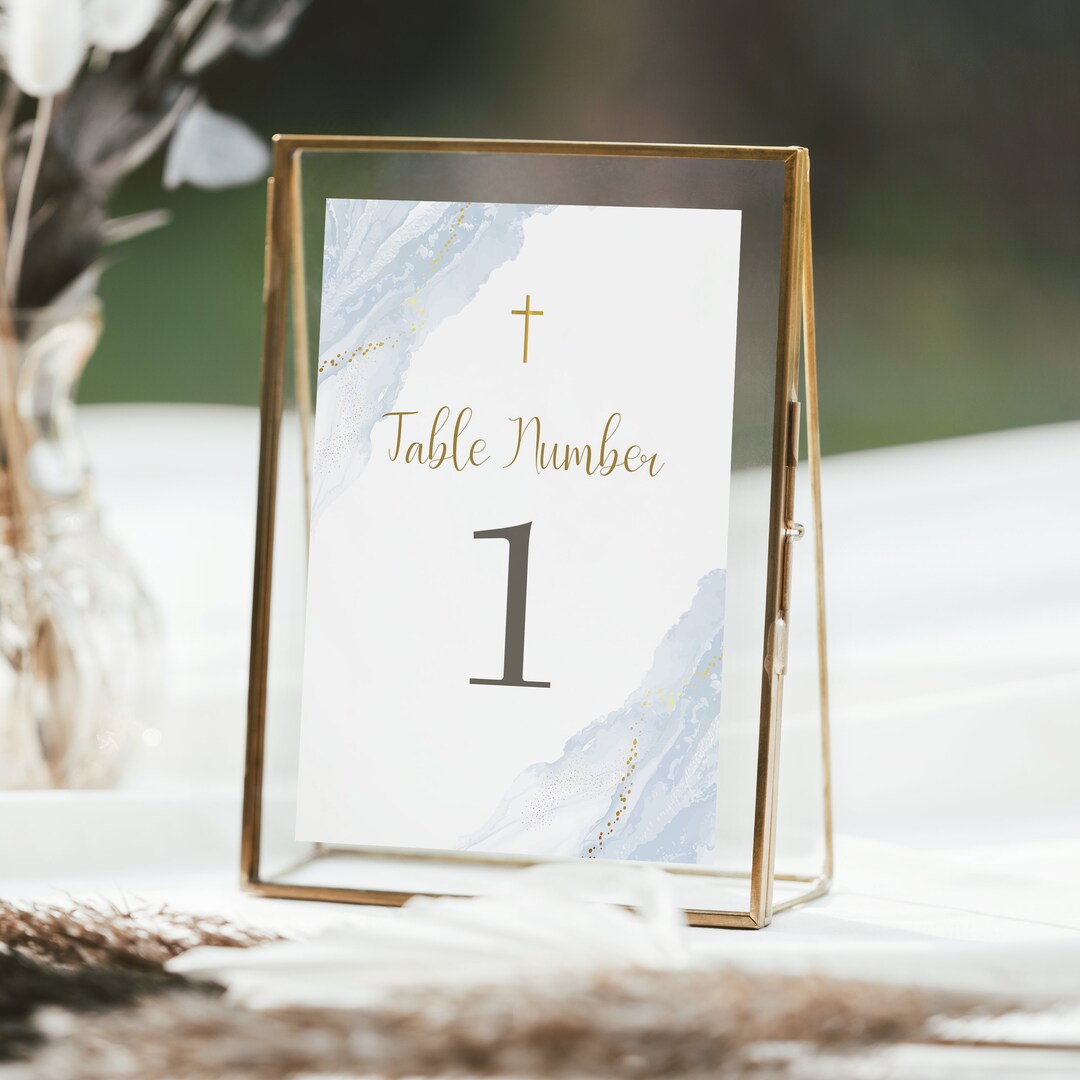 Blue Table Number Template, Printable, Wedding, Script, Modern ...