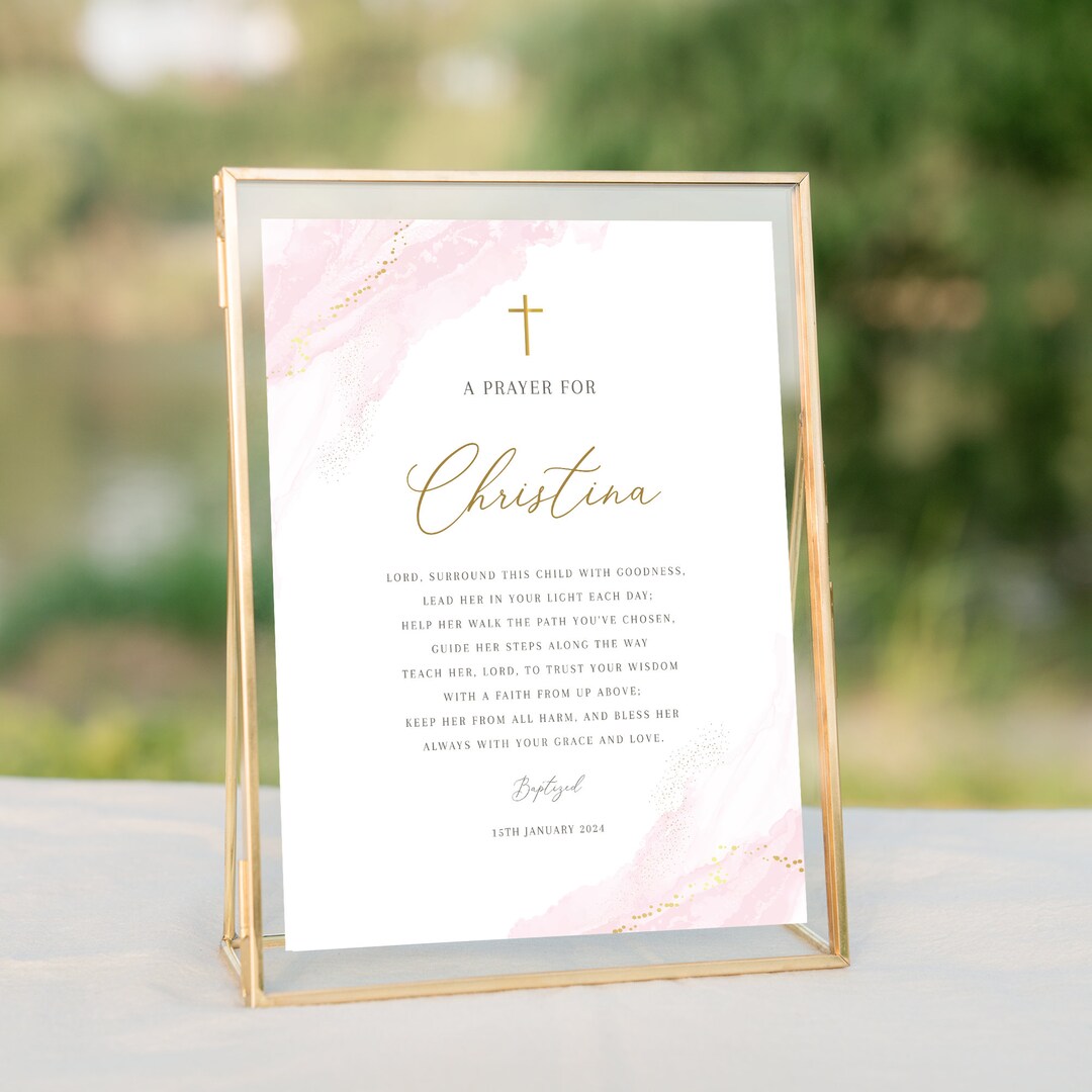 Pink Baptism Prayer Sign Template, Pink Prayer Sign for Girl, Printable ...