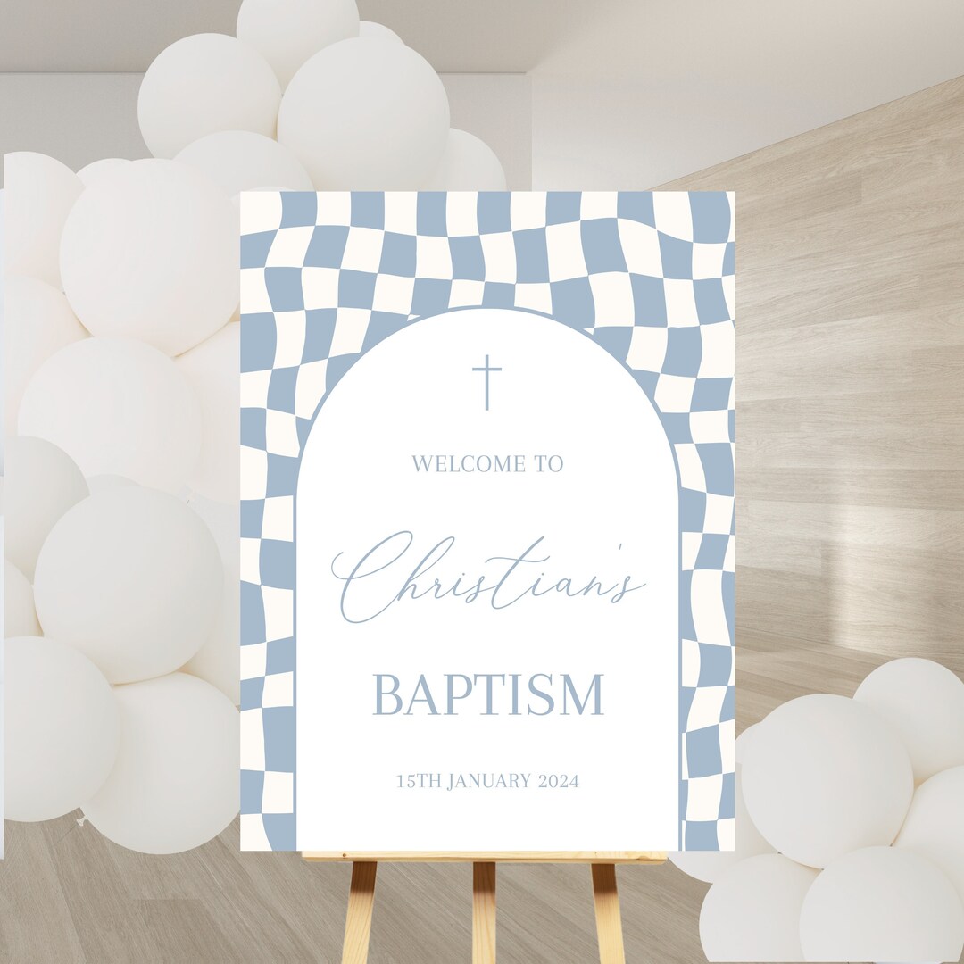 Blue Baptism Welcome Sign Poster, Blue Christening Welcome Sign ...