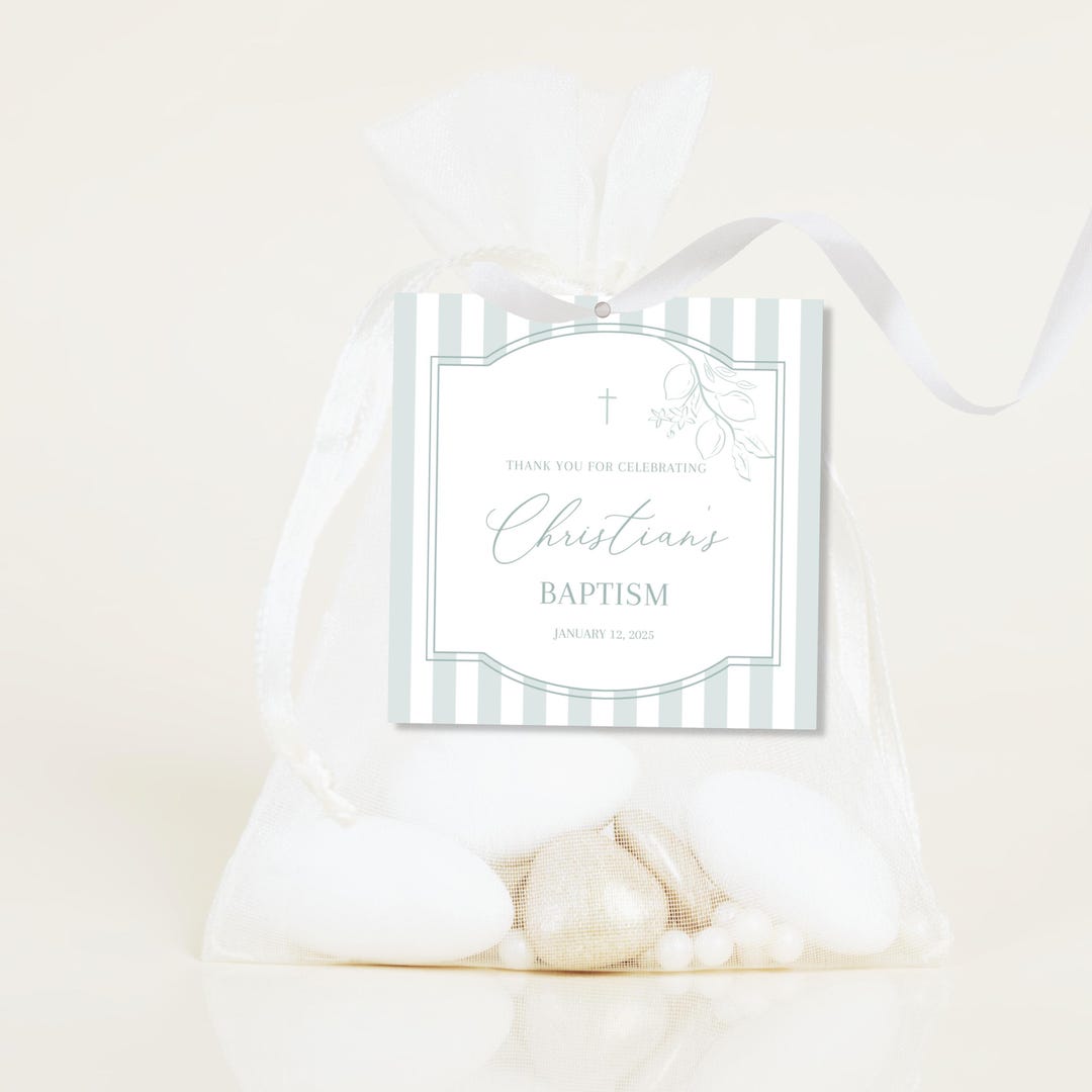Editable Baptism Favor Tags, Lemon Striped Christian Baptism Thank You ...
