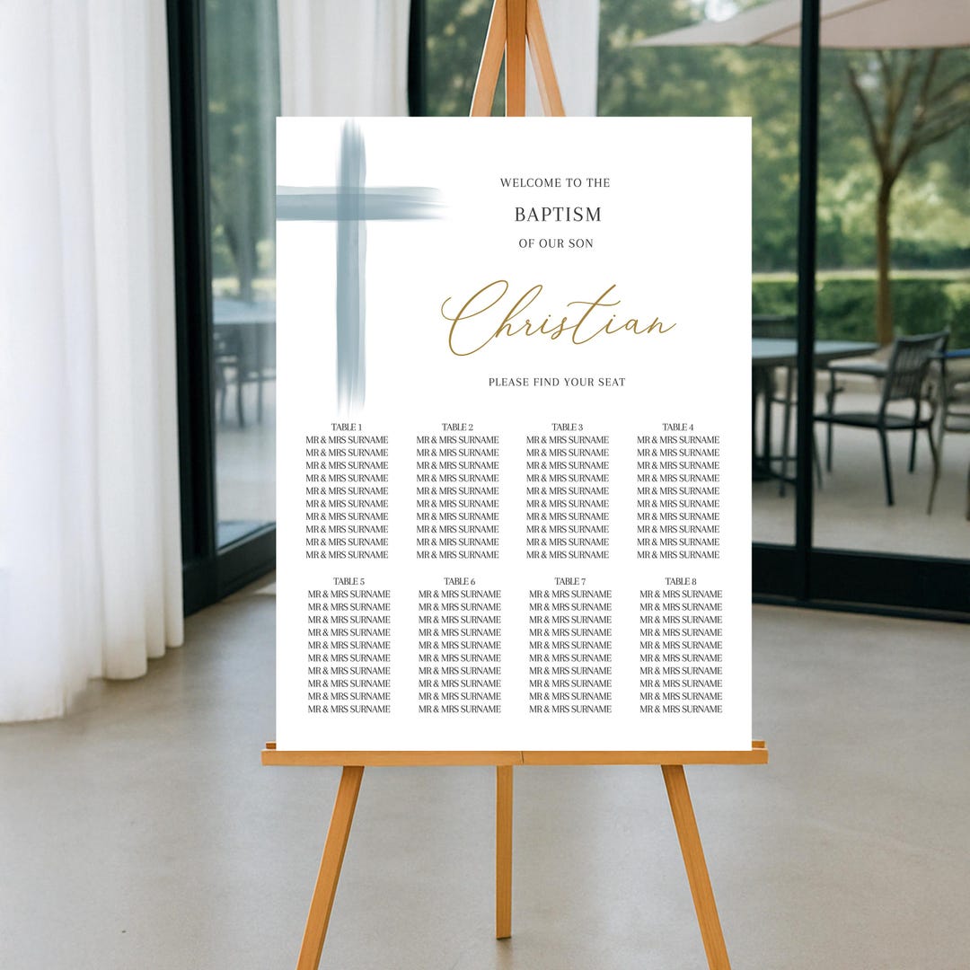Blue Baptism Seating Chart Editable Template Guest List Gold Seating ...