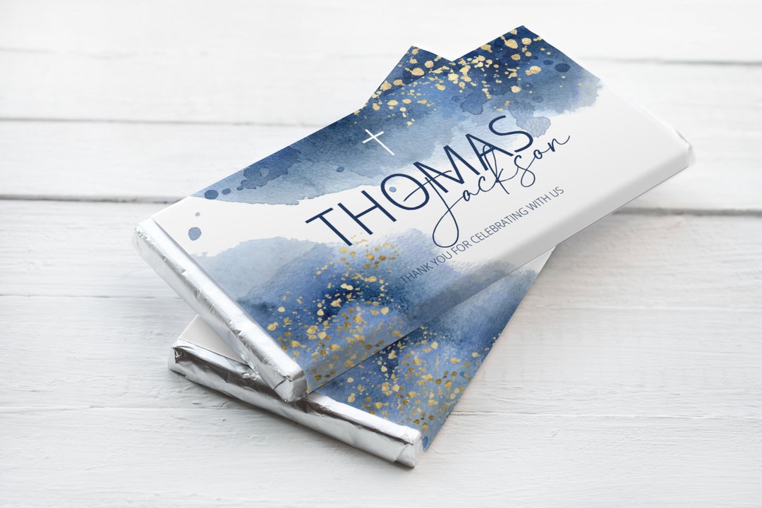 Blue Chocolate Bar Wrapper Template Modern Baptism Candy Bar - Etsy